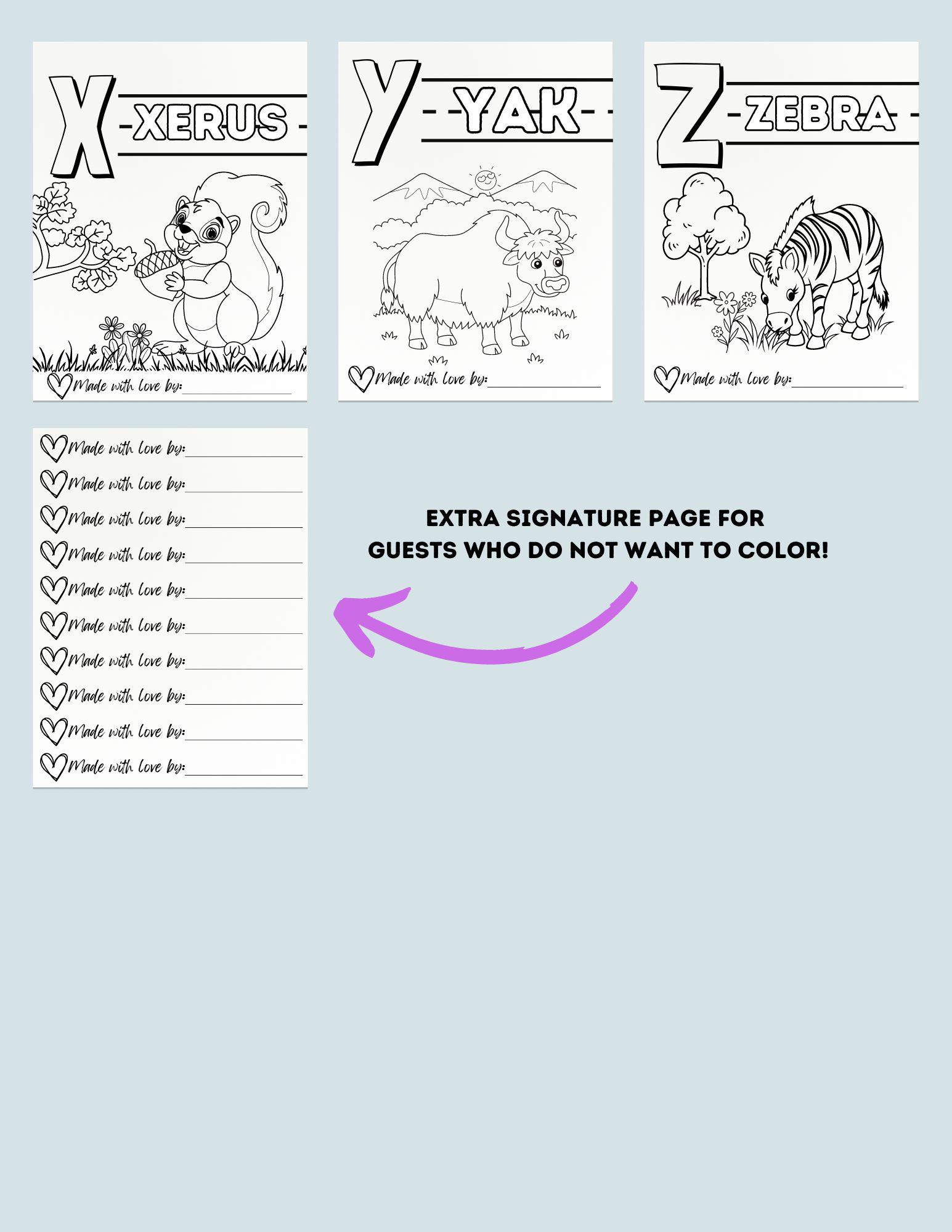 Baby's First ABC Coloring Book for Baby Shower, Animal Edition Letters ...