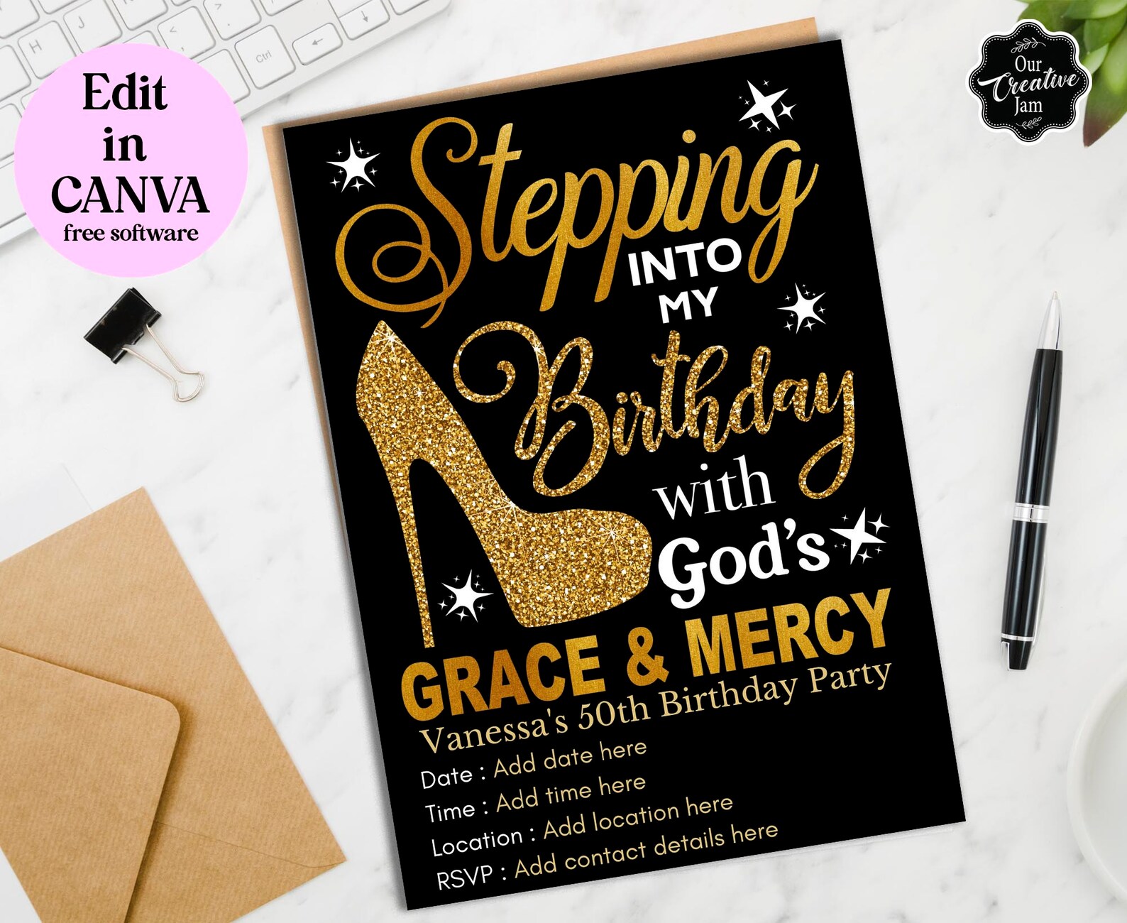 Stepping Into My Birthday With God's Grace Invitation Template, Canva ...