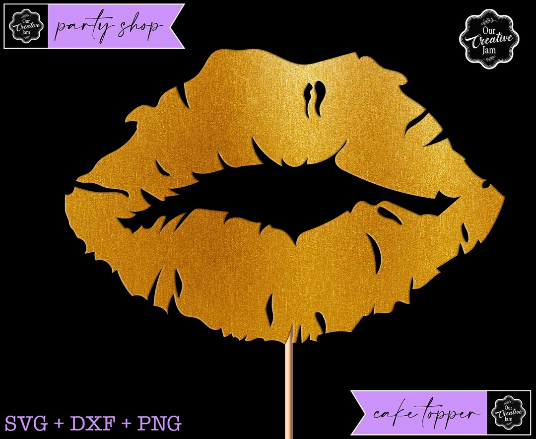 Lips Cake Topper Svg, Gold Lips Svg, Lips Svg, Kiss Cake Topper Svg ...