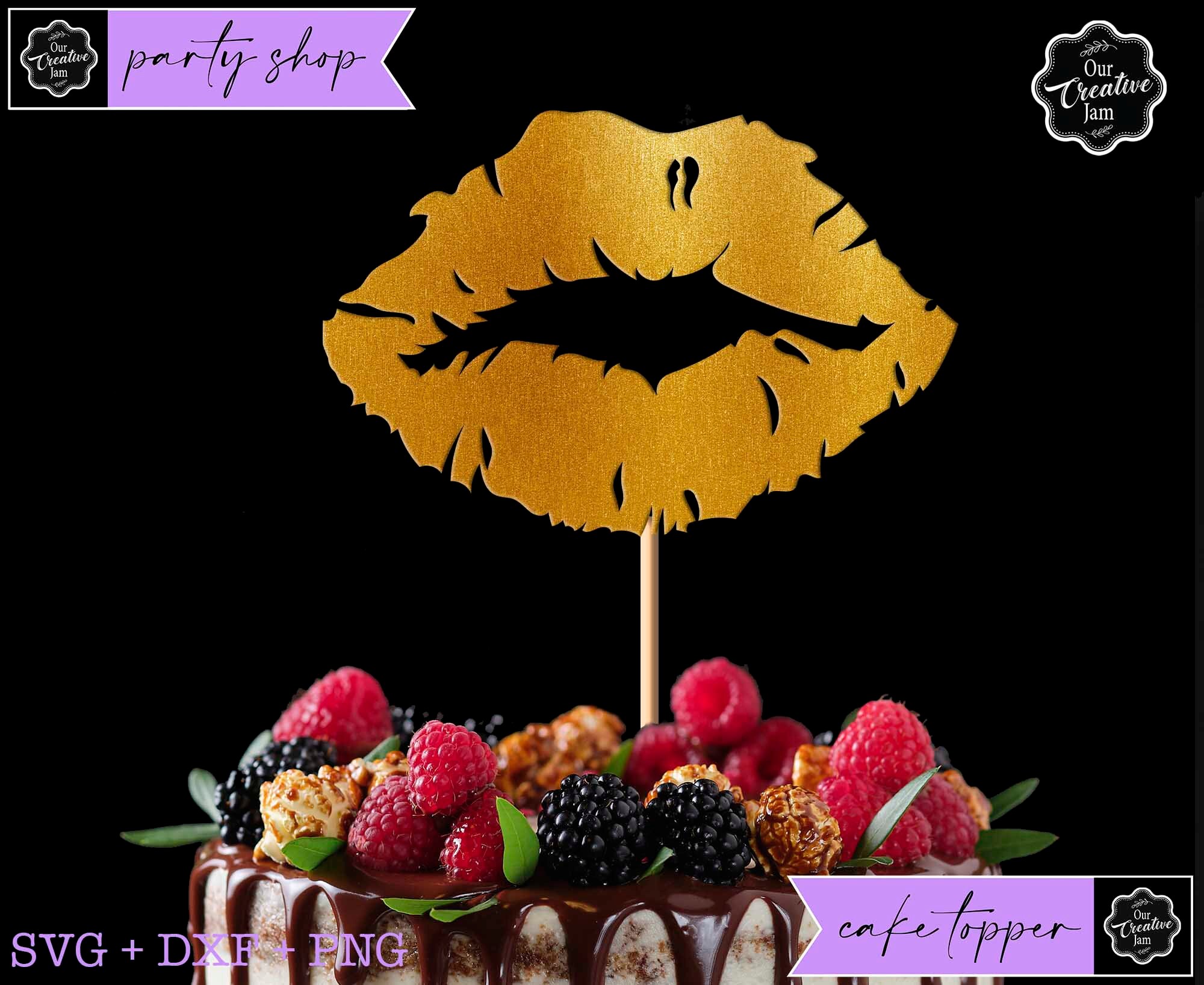 Lips Cake Topper Svg, Gold Lips Svg, Lips Svg, Kiss Cake Topper Svg ...