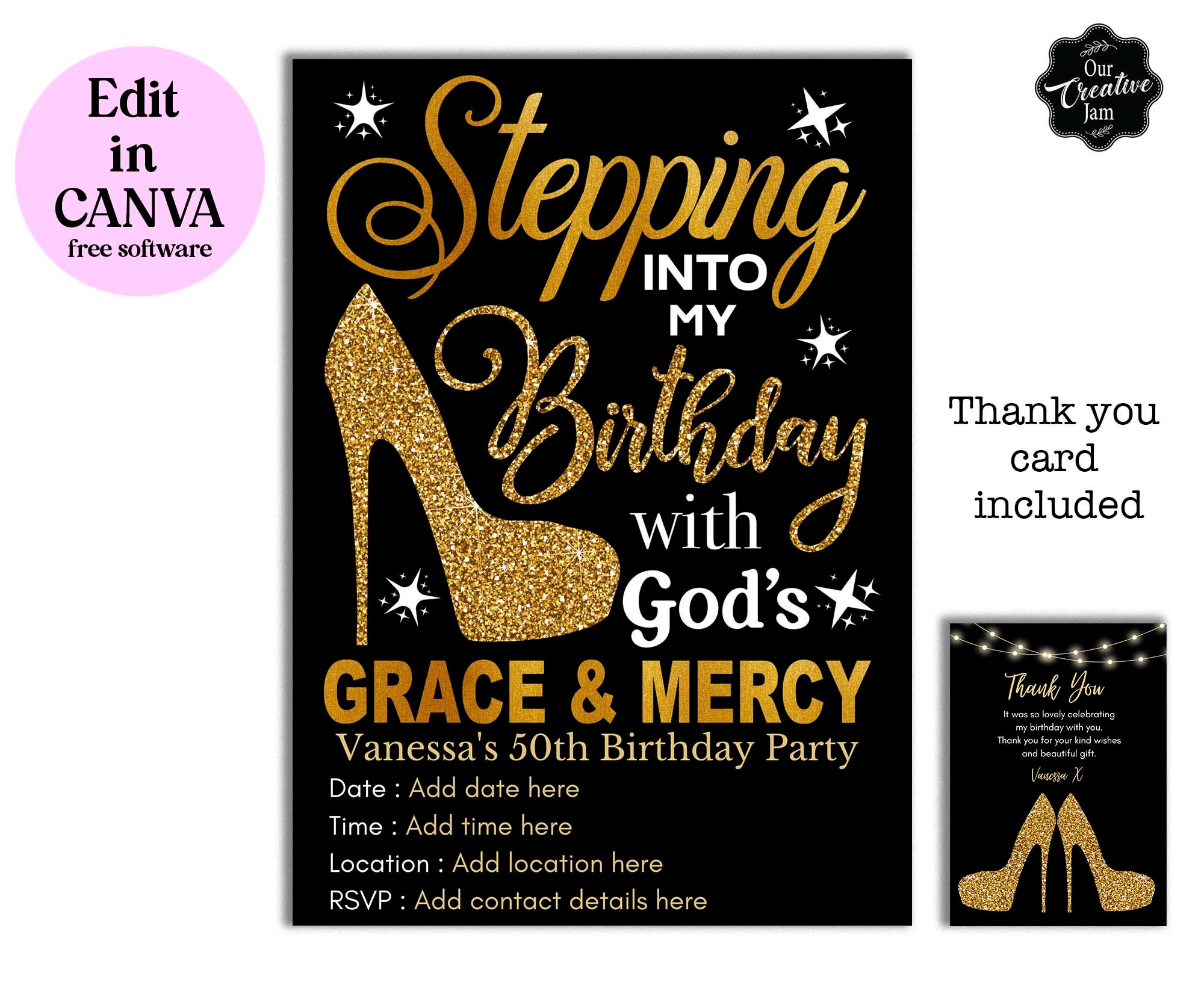 Stepping Into My Birthday With God's Grace Invitation Template, Canva ...