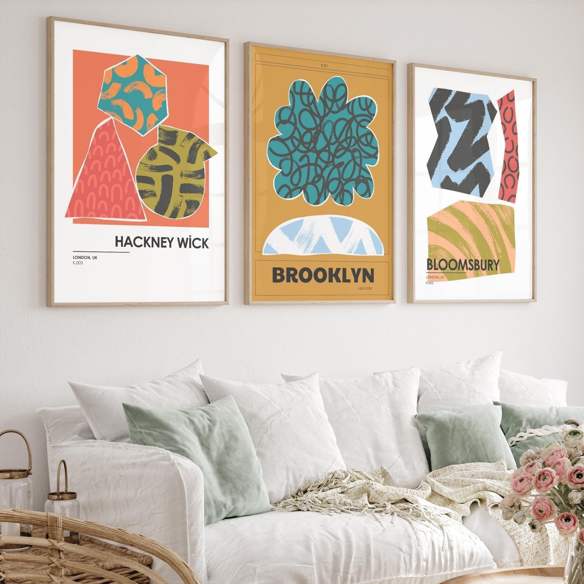 Trendy Wall Art Set of 3, Mottled Shapes Poster, Geometric Wall Art ...