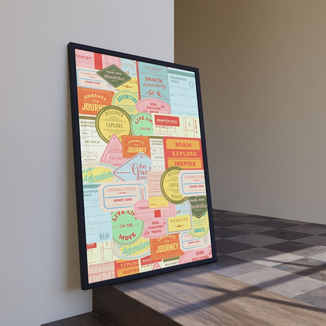 Colorful Ticket Poster, Retro Trendy Aesthetic Print, Ticket Wall Art ...