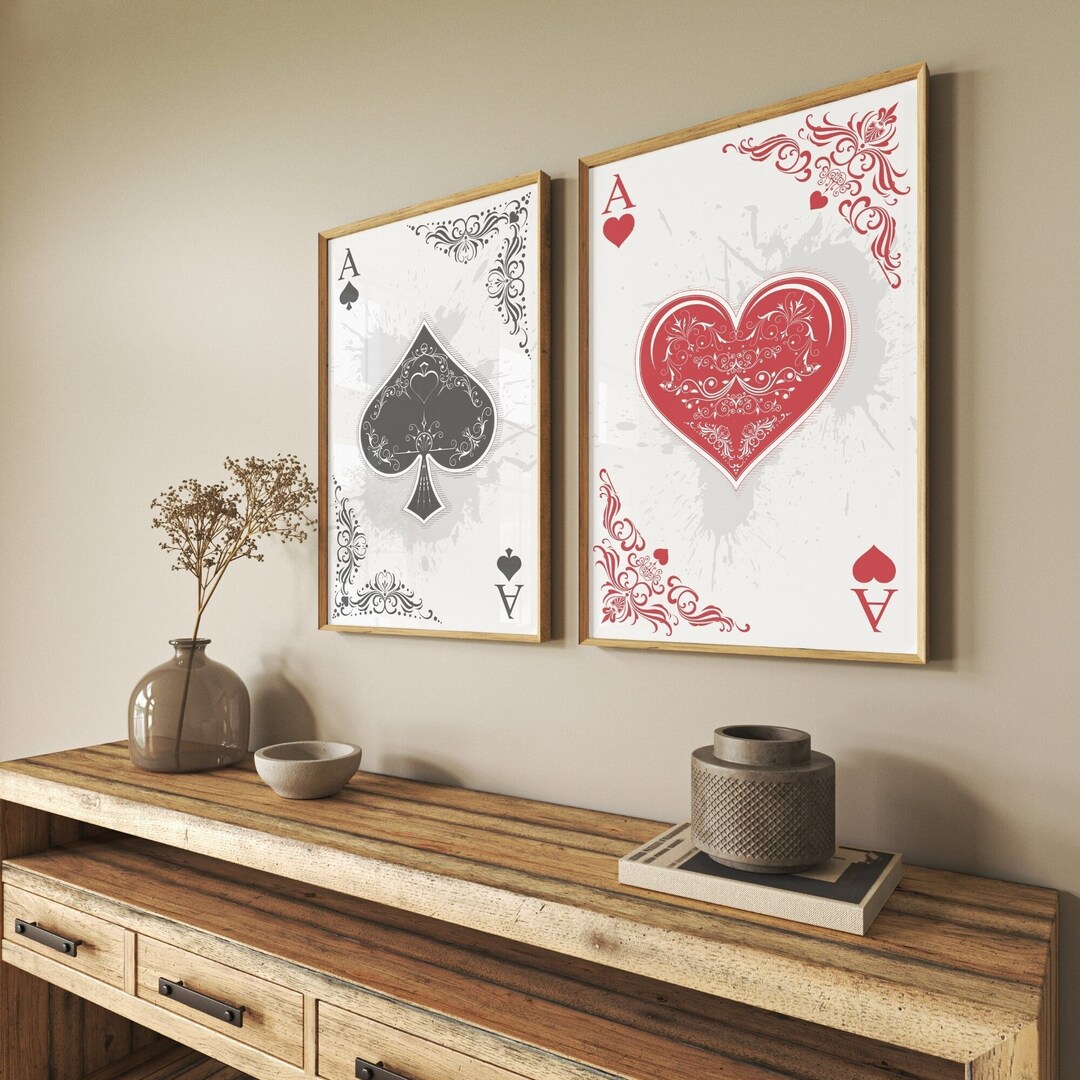 Ace Card Set of 2, Trendy Wall Art, Playing Card Poster, Funny Art ...