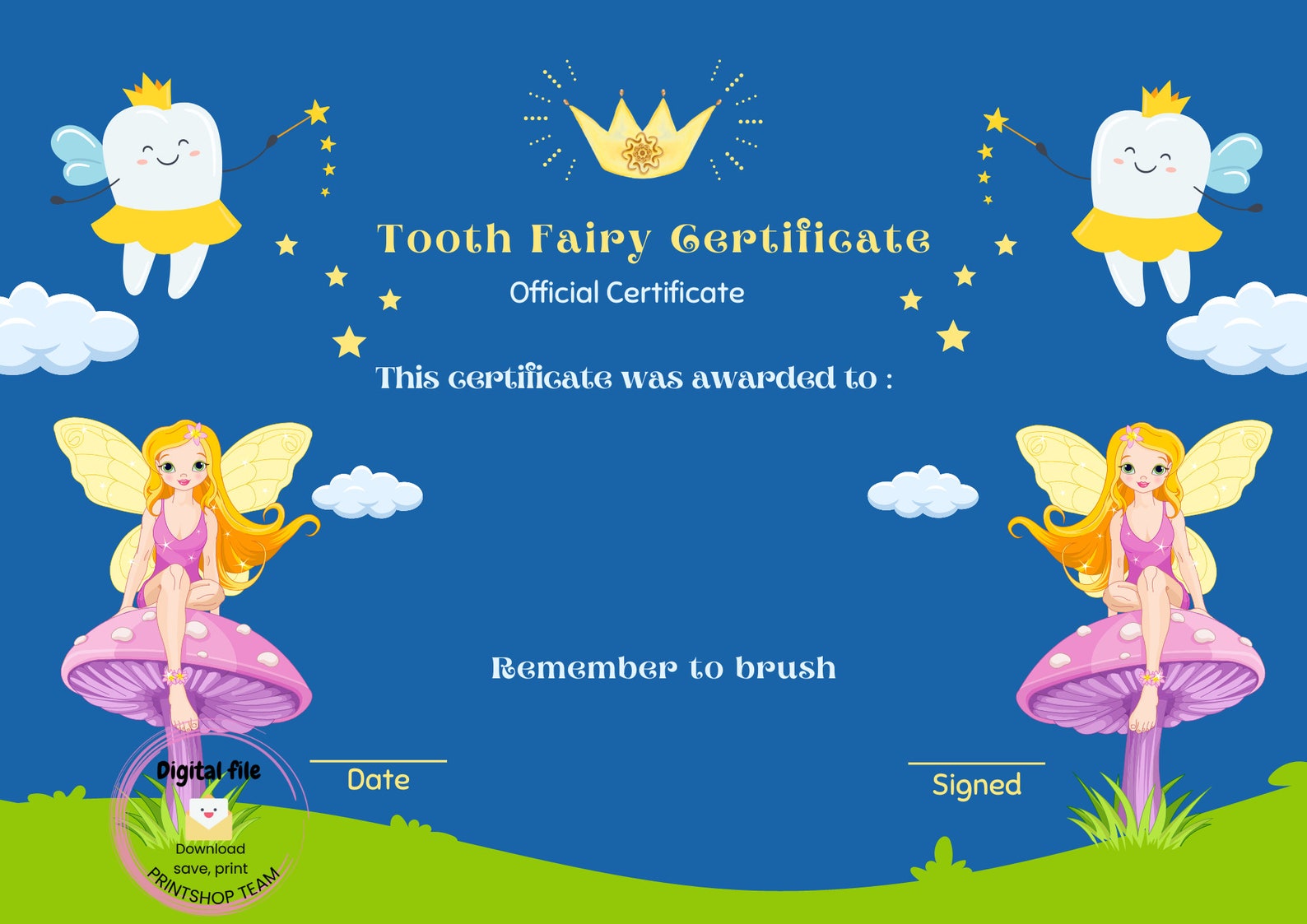 Printable Awards Certificate, Digital Download, Printable, Tooth Fairy ...