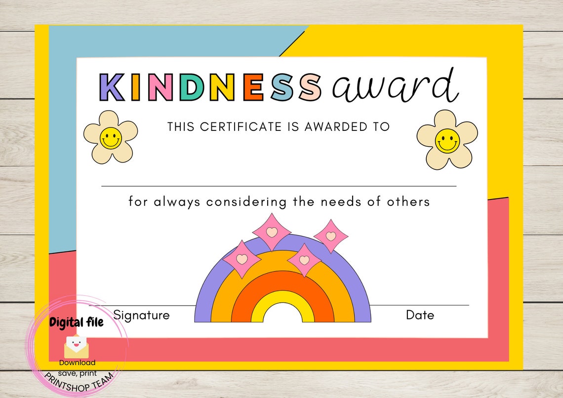 Printable Awards Certificate, Digital Download, Printable, KINDNESS ...