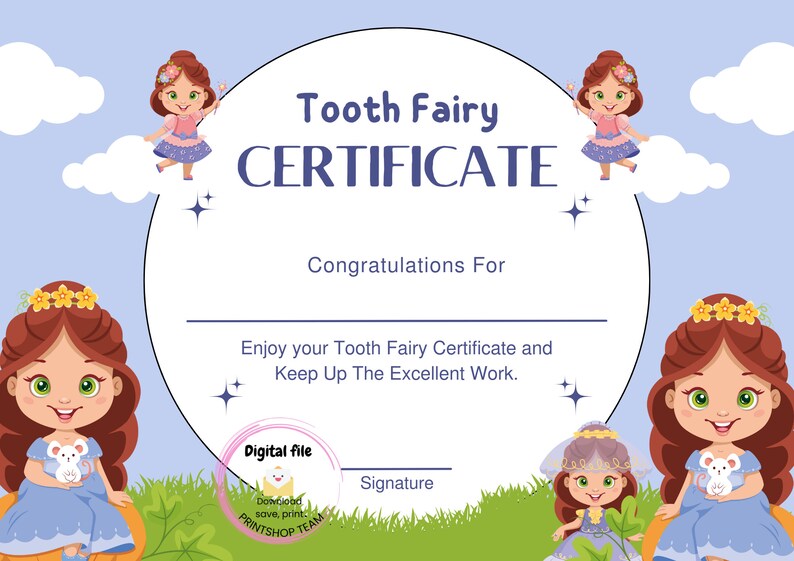 Printable Awards Certificate, Digital Download, Printable, TOOTH FAIRY ...
