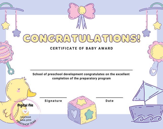 Printable Awards Certificate, Digital Download, Printable, PRE-SCHOOL ...