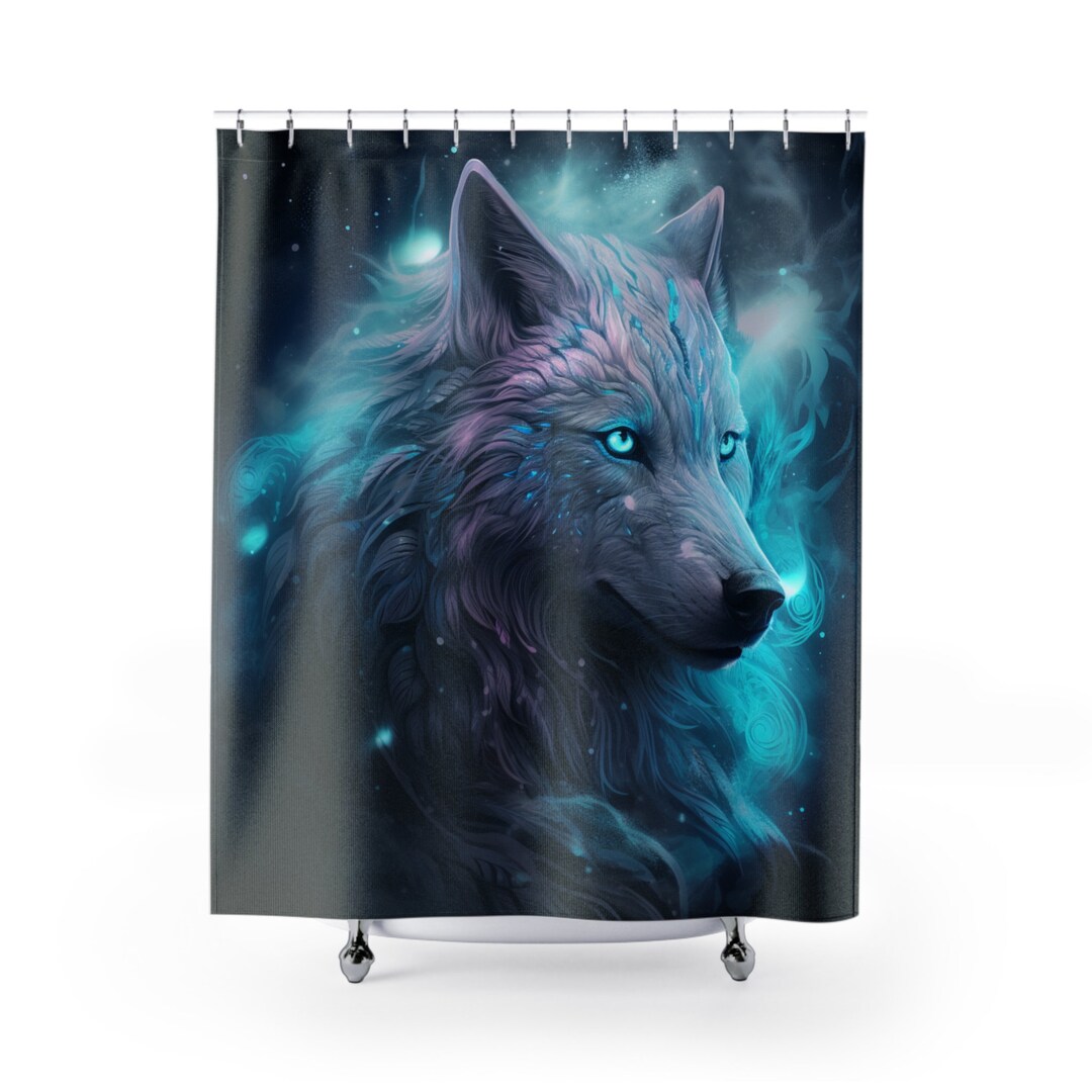 Wolf Shower Curtain, Fabric Shower Curtain, Wolf in the Moonlight ...