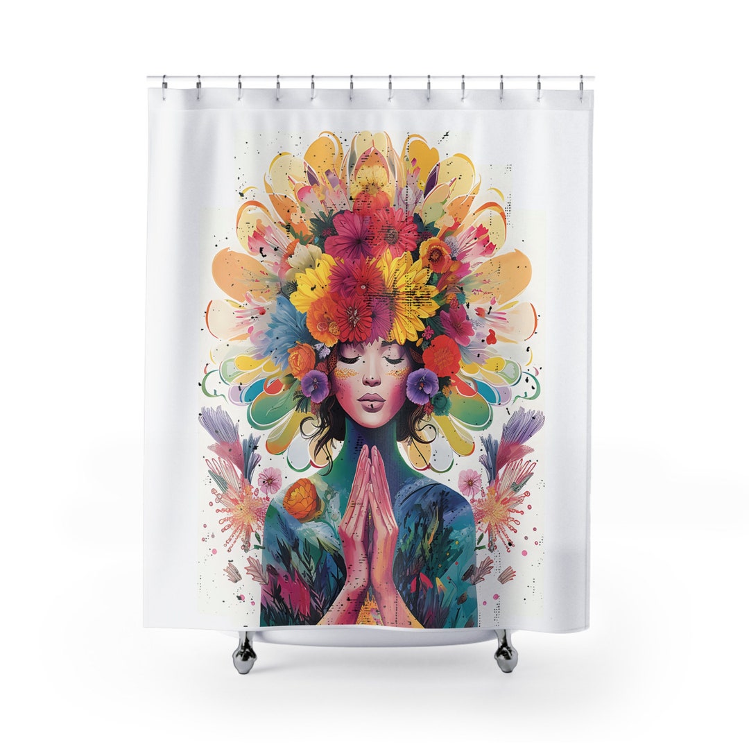 Flower Crown Lady Shower Curtain, Fabric Shower Curtain, Floral Shower ...