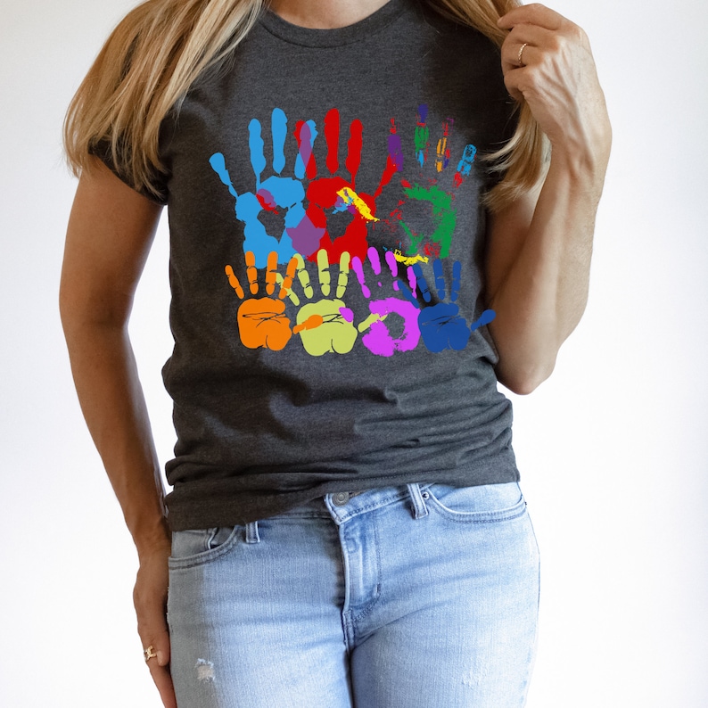 Abstract Handprint Shirt, Helping Hands Shirt, Graphic Tee, Cute ...