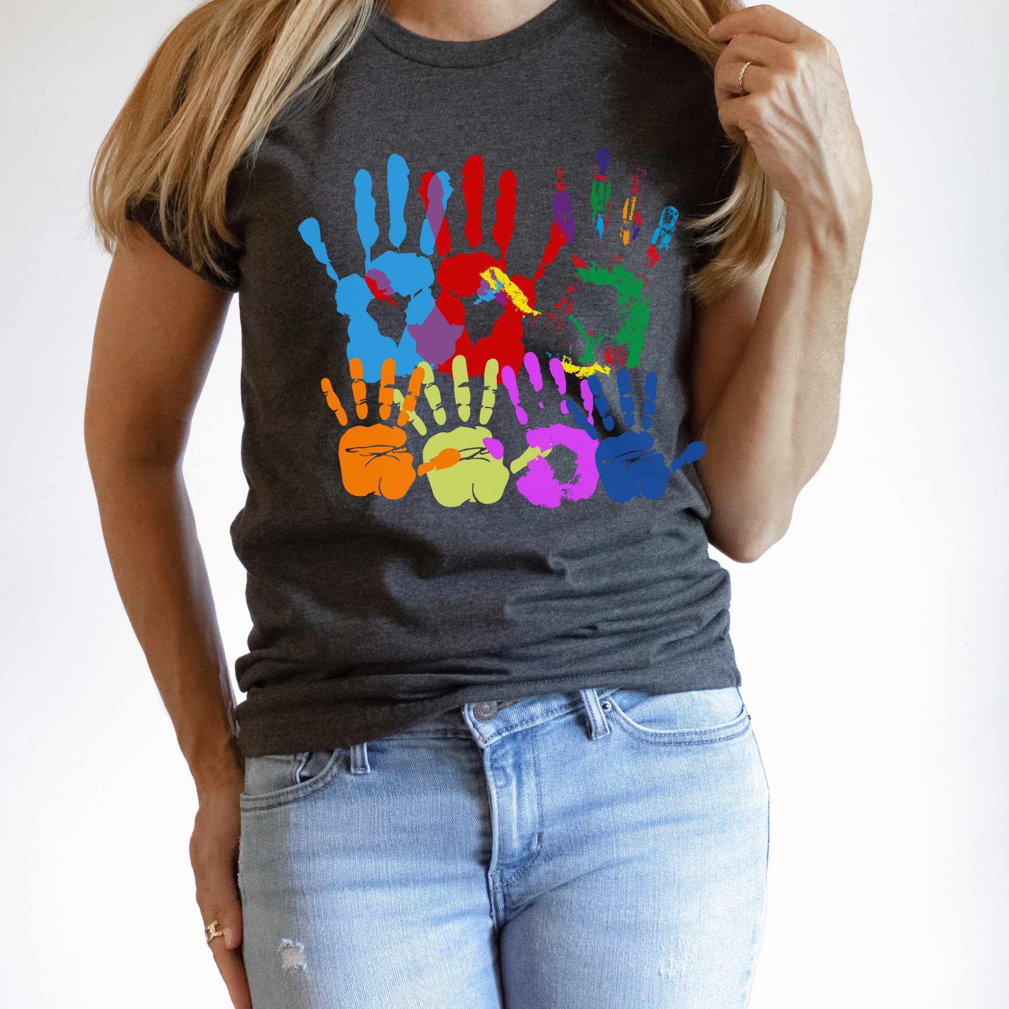 Abstract Handprint Shirt, Helping Hands Shirt, Graphic Tee, Cute ...