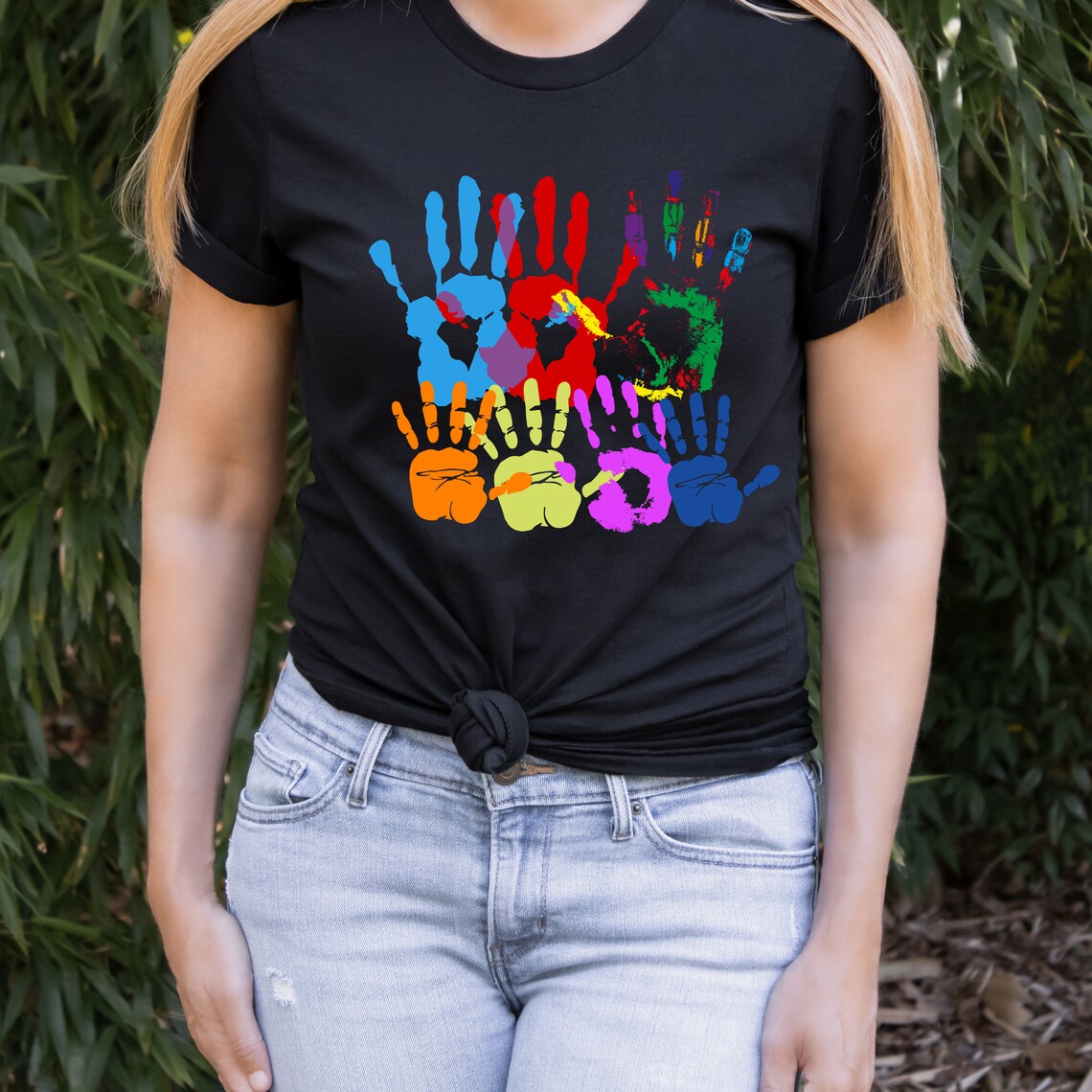 Abstract Handprint Shirt, Helping Hands Shirt, Graphic Tee, Cute ...