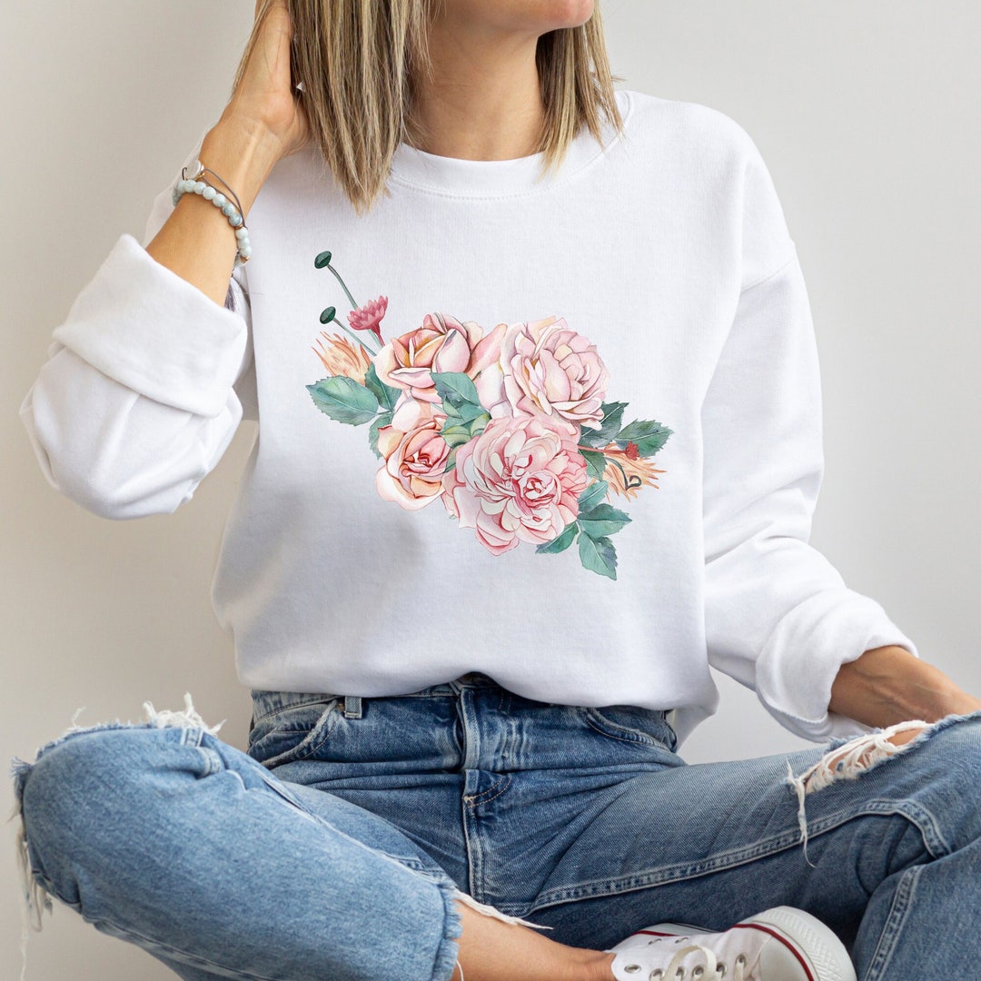 Cottagecore Sweatshirt, Pink Rose Sweatshirt, Floral Sweatshirt ...