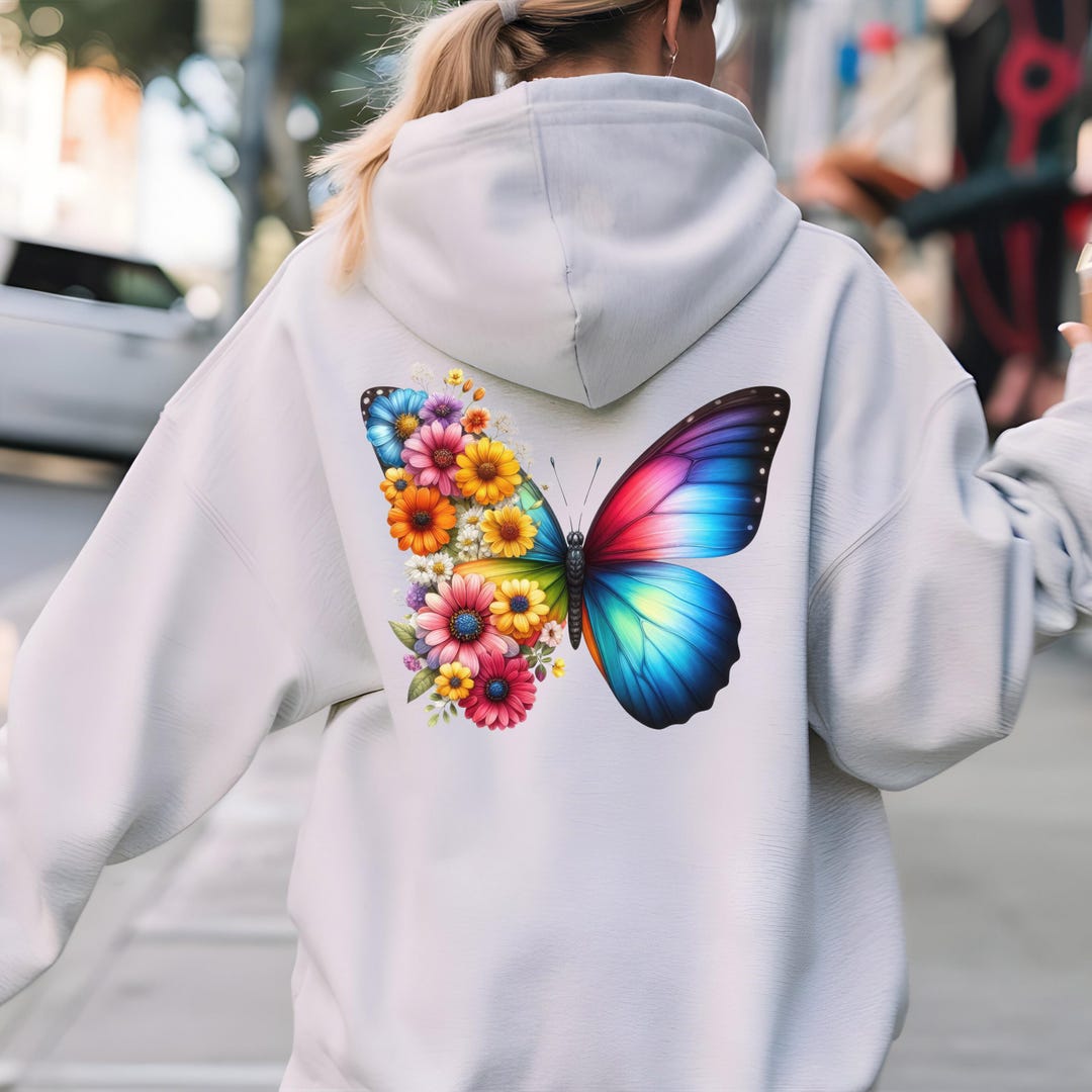 Floral Butterfly Hoodie, Botanical Print Sweatshirt - Etsy