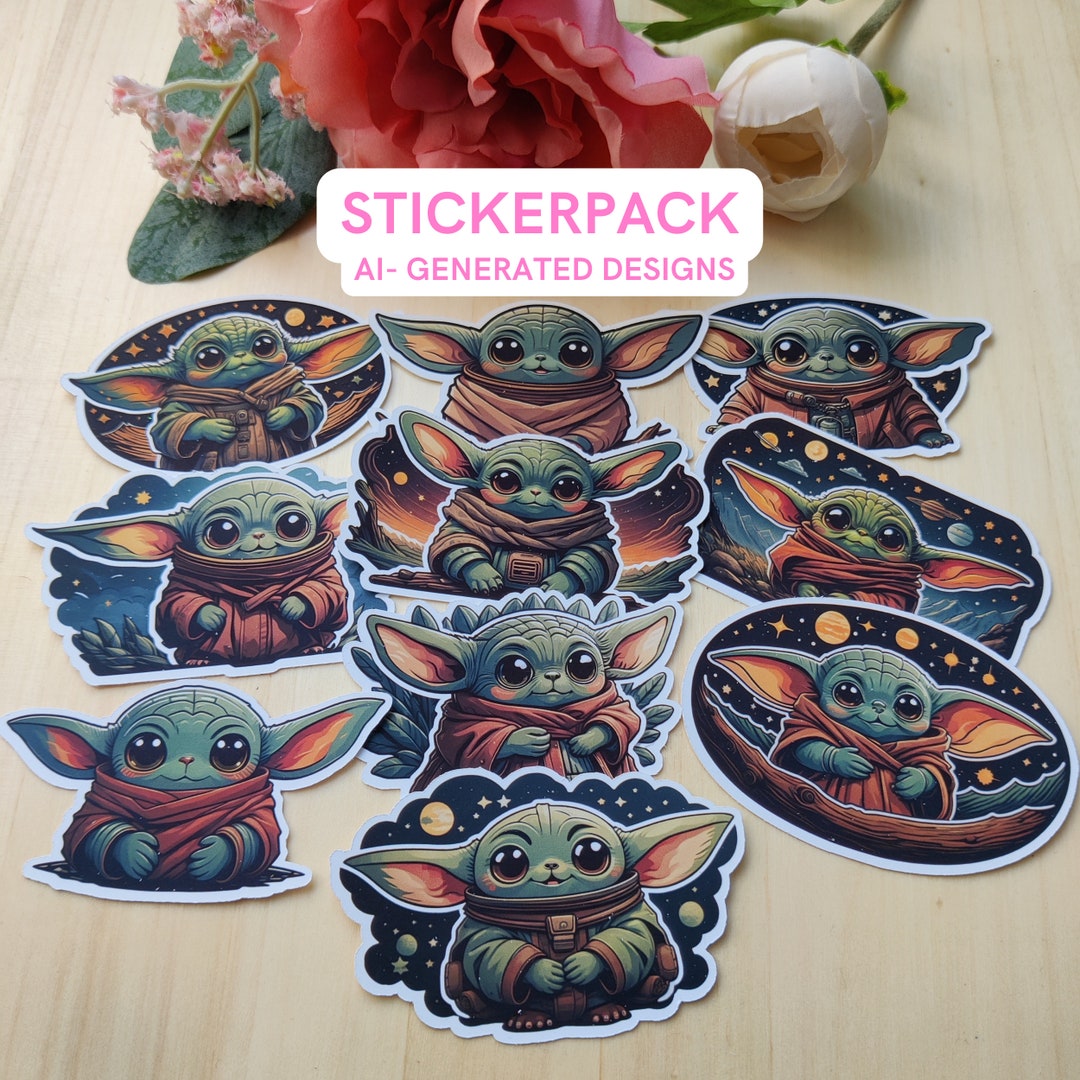 MANDALORIAN GROGU Sticker Pack ai-generated 10 Stickers Printed on Matt ...