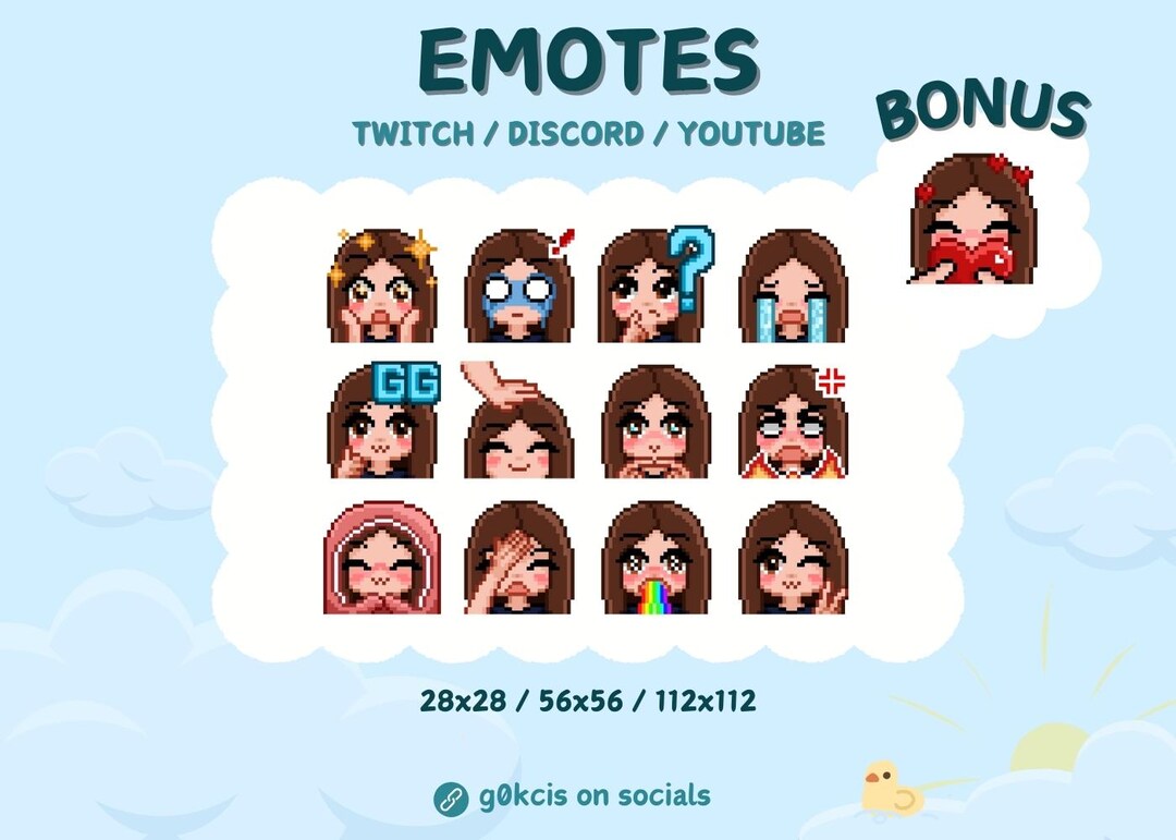 Brown Hair Girl Emote Pack / Light Skin / Brown Eyes / Emotes for ...