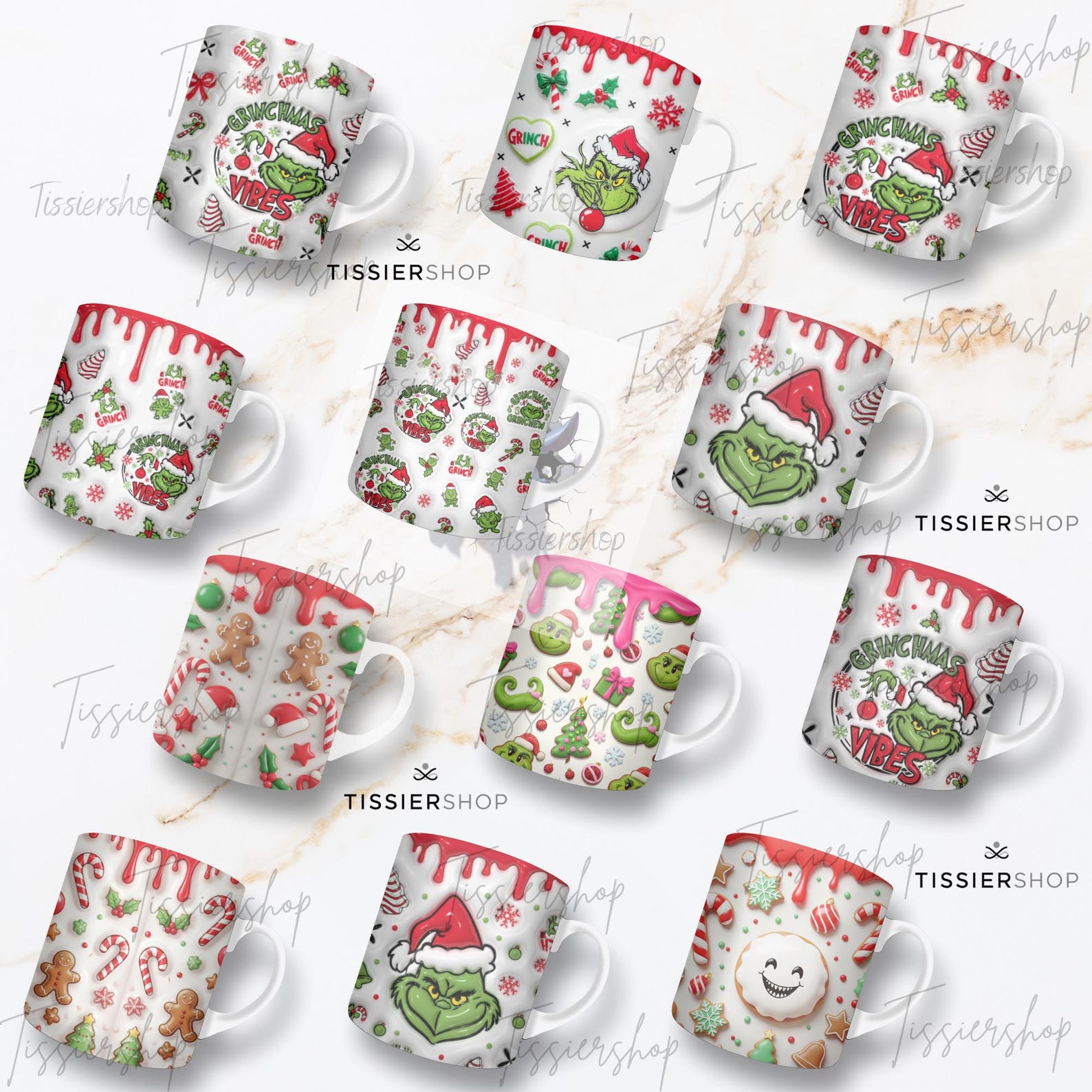 3D Grinch Mug Wrap Bundle PNG, Inflated Puffy Sublimation Design ...