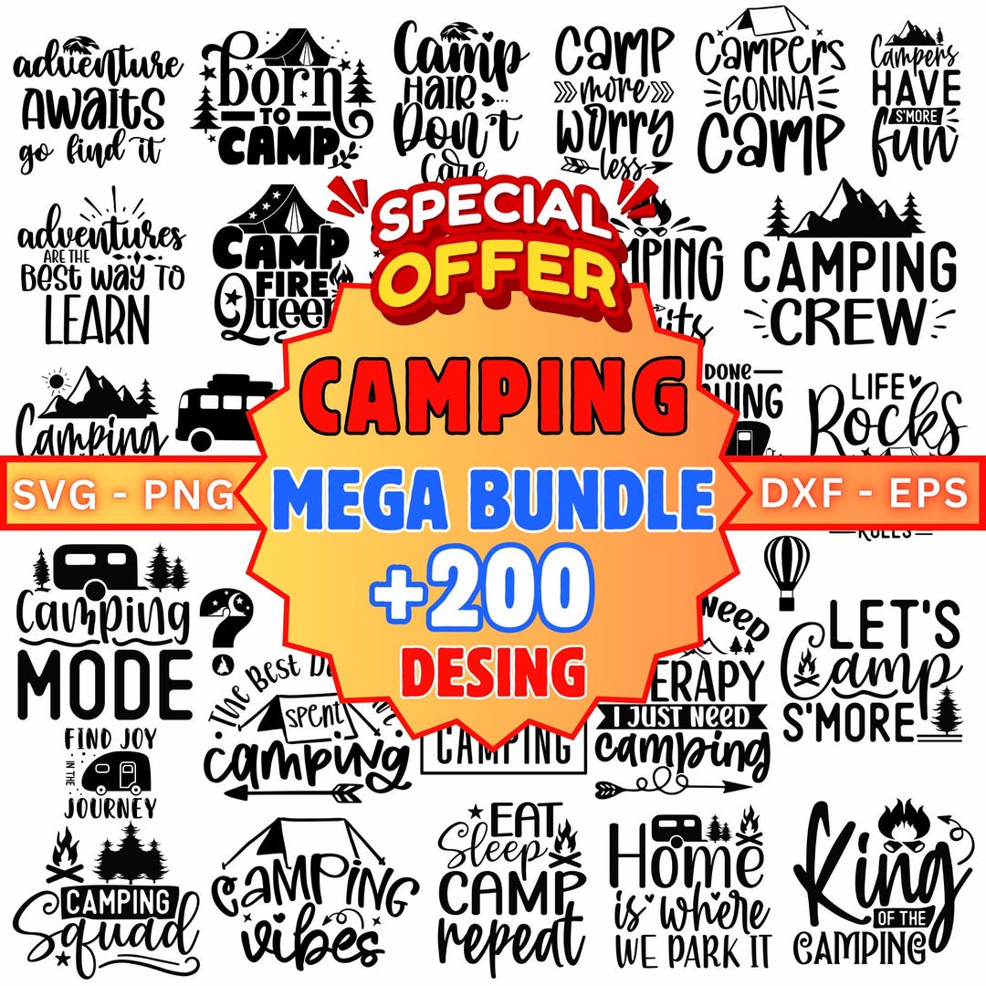 Camping SVG & PNG Mega Bundle – 200+ Designs, Happy Camper, Nature ...