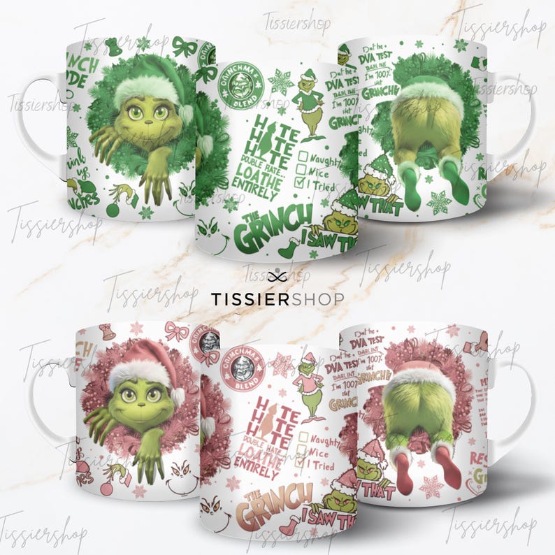 Grinch Mug Wrap Bundle PNG, Funny Grinch Stitch Sublimation Design ...