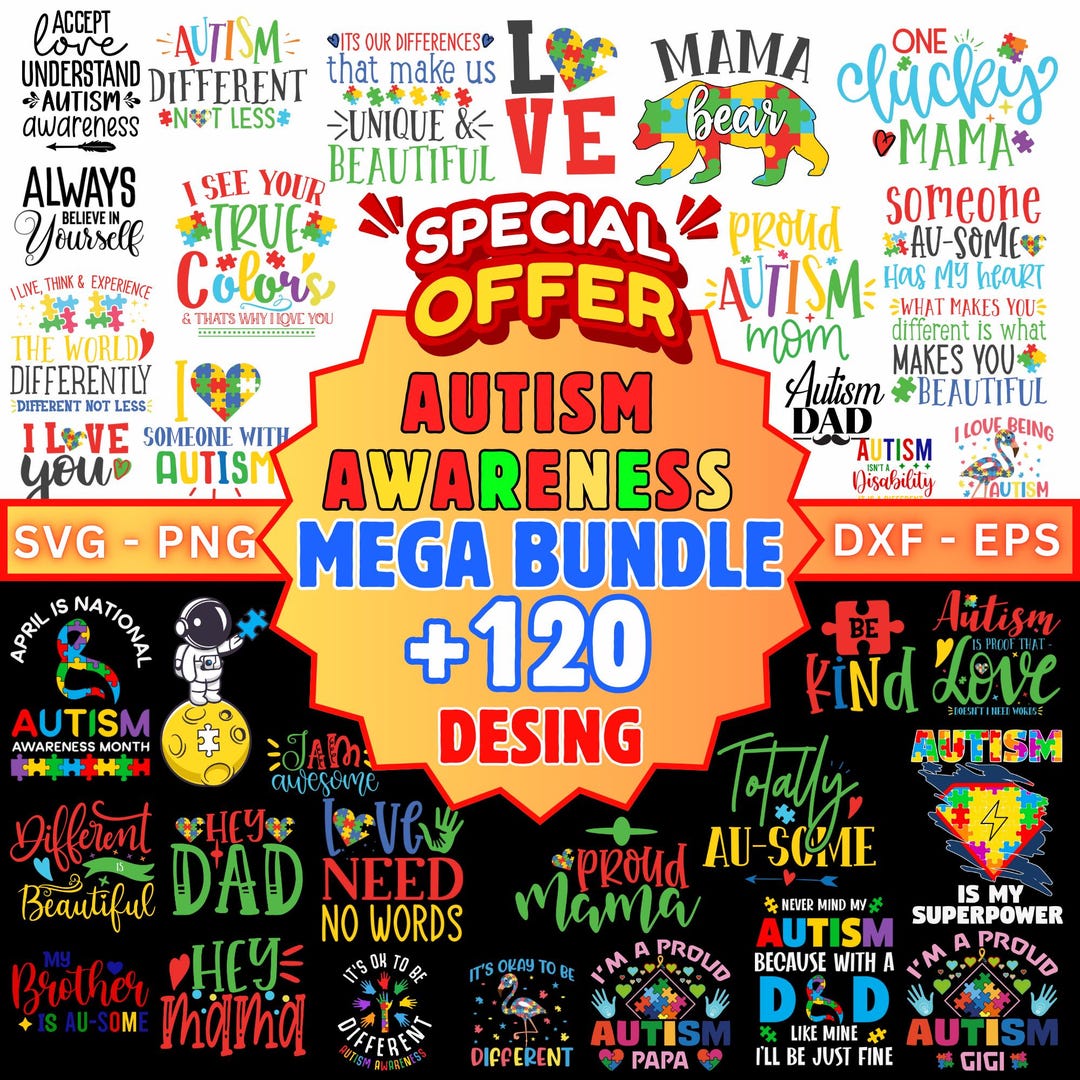 275 Files Autism Mega Bundle SVG PNG, Puzzle Piece & Autism Ribbon ...