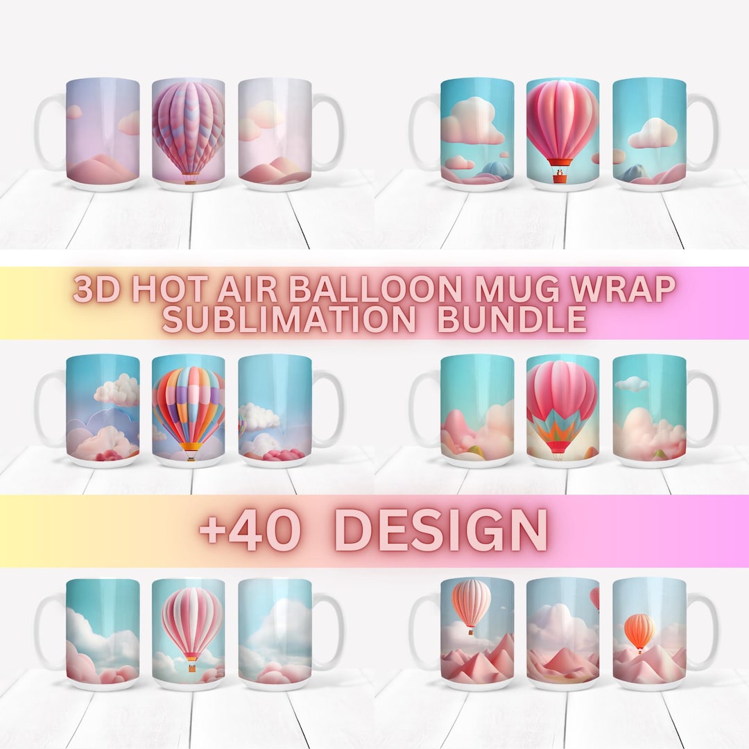 3D Hot Air Balloon Mug Wrap Bundle | Colorful 11oz & 15oz Mug ...