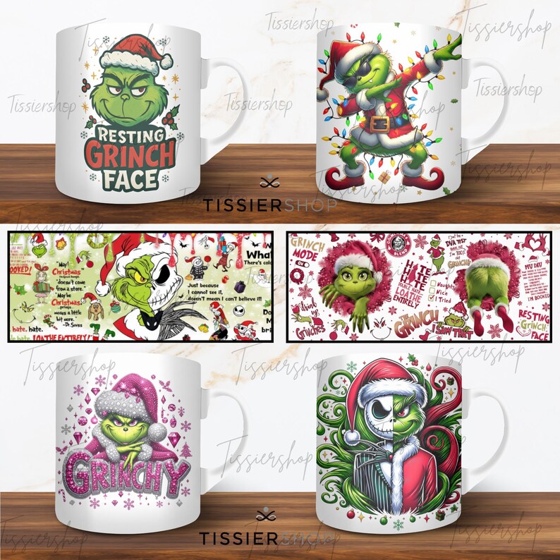 Grinch Mug Wrap Bundle PNG, Funny Grinch Stitch Sublimation Design ...