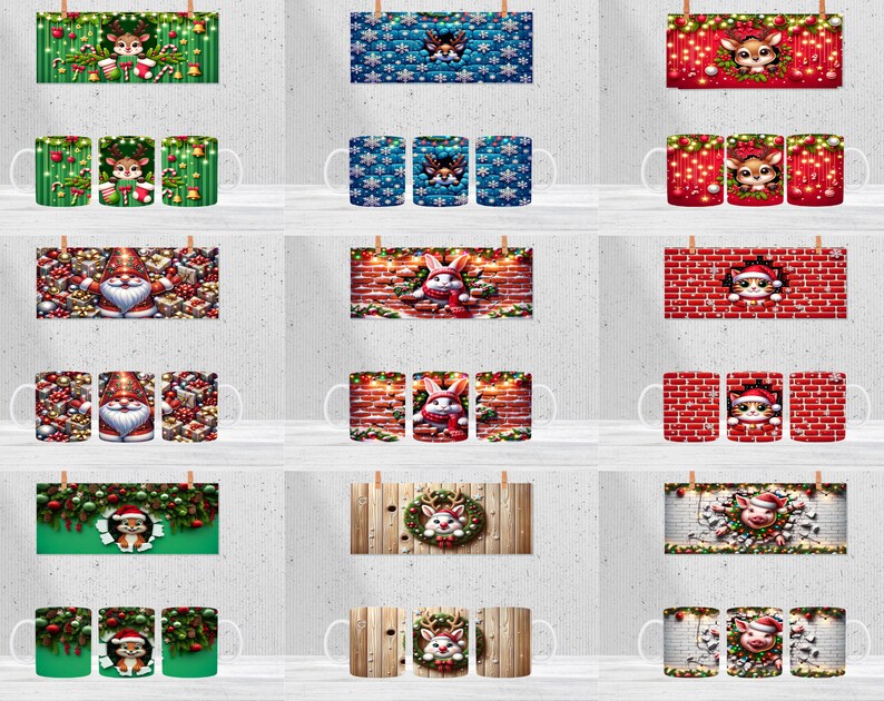 3D Christmas Cartoon Mugs Wrap, Mega Bundle Mug Wrap Sublimation ...