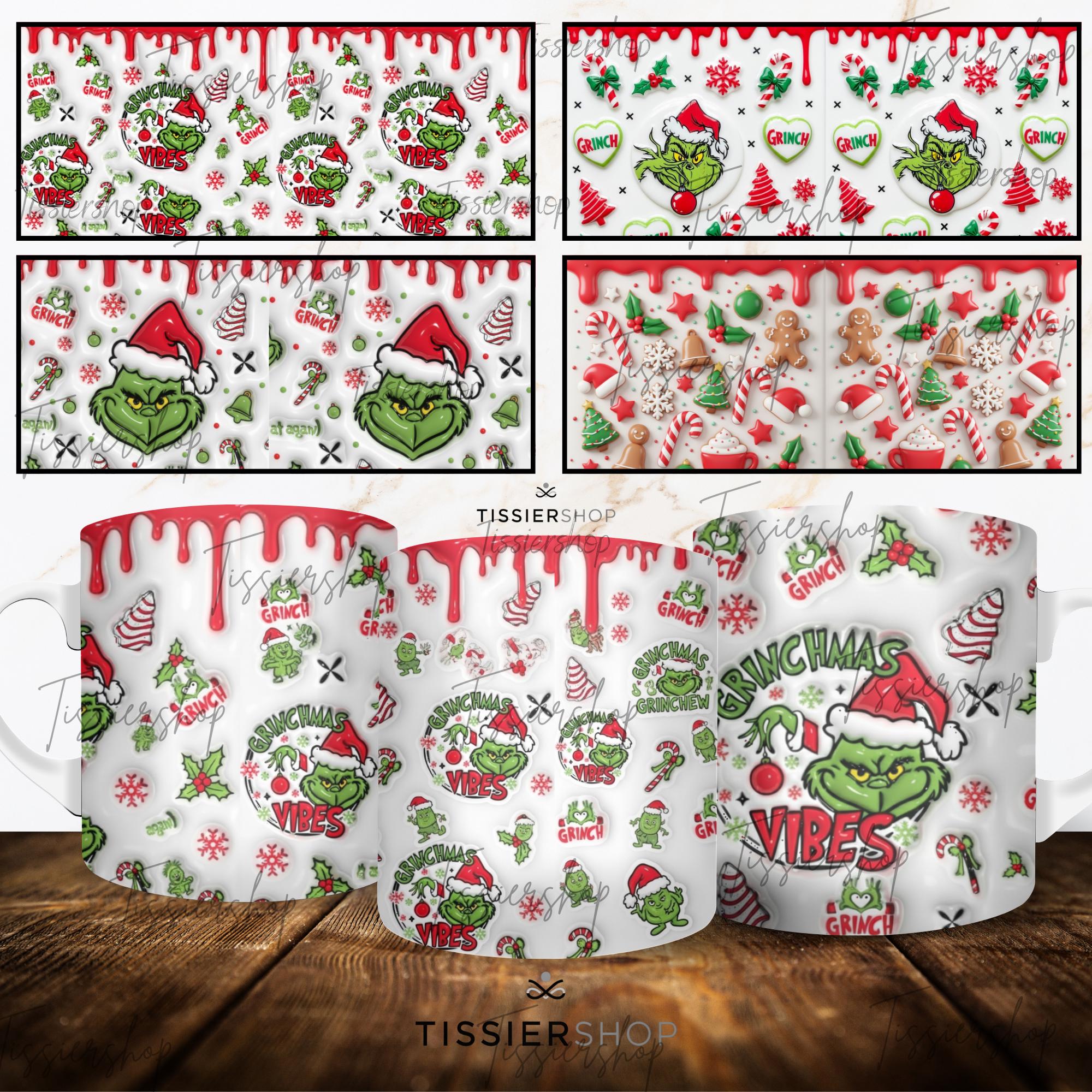 3D Grinch Mug Wrap Bundle PNG, Inflated Puffy Sublimation Design ...
