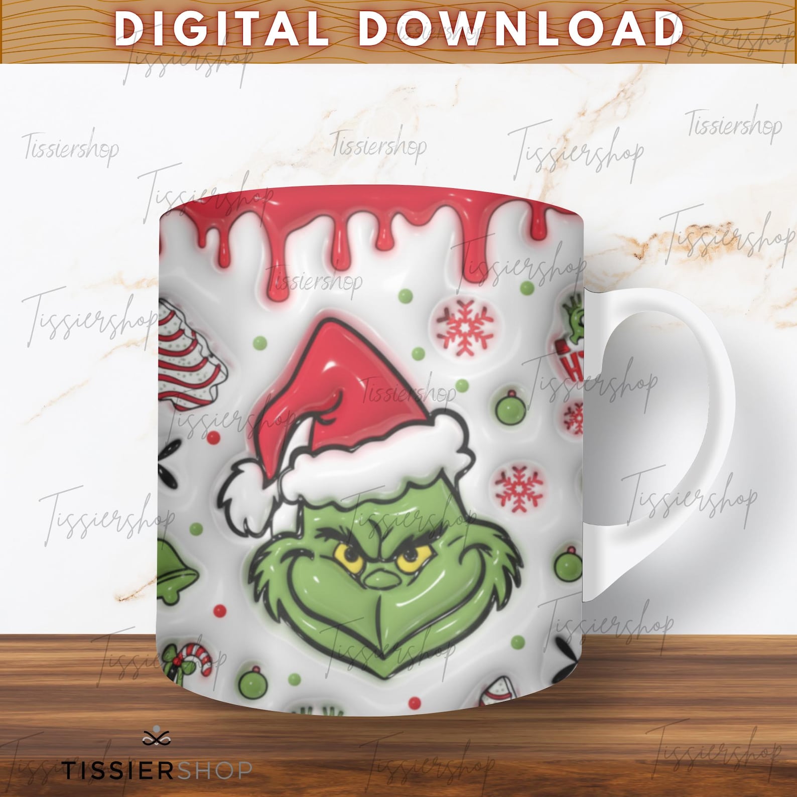 3D Grinch Mug Wrap Bundle PNG, Inflated Puffy Sublimation Design ...