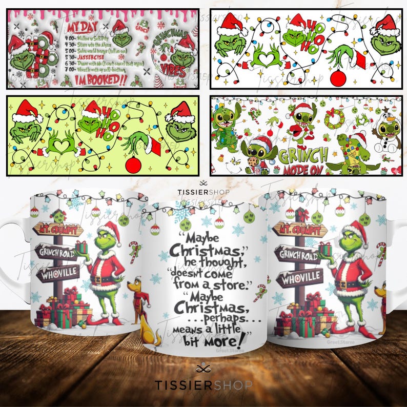 Grinch Mug Wrap Bundle PNG, Funny Grinch Stitch Sublimation Design ...