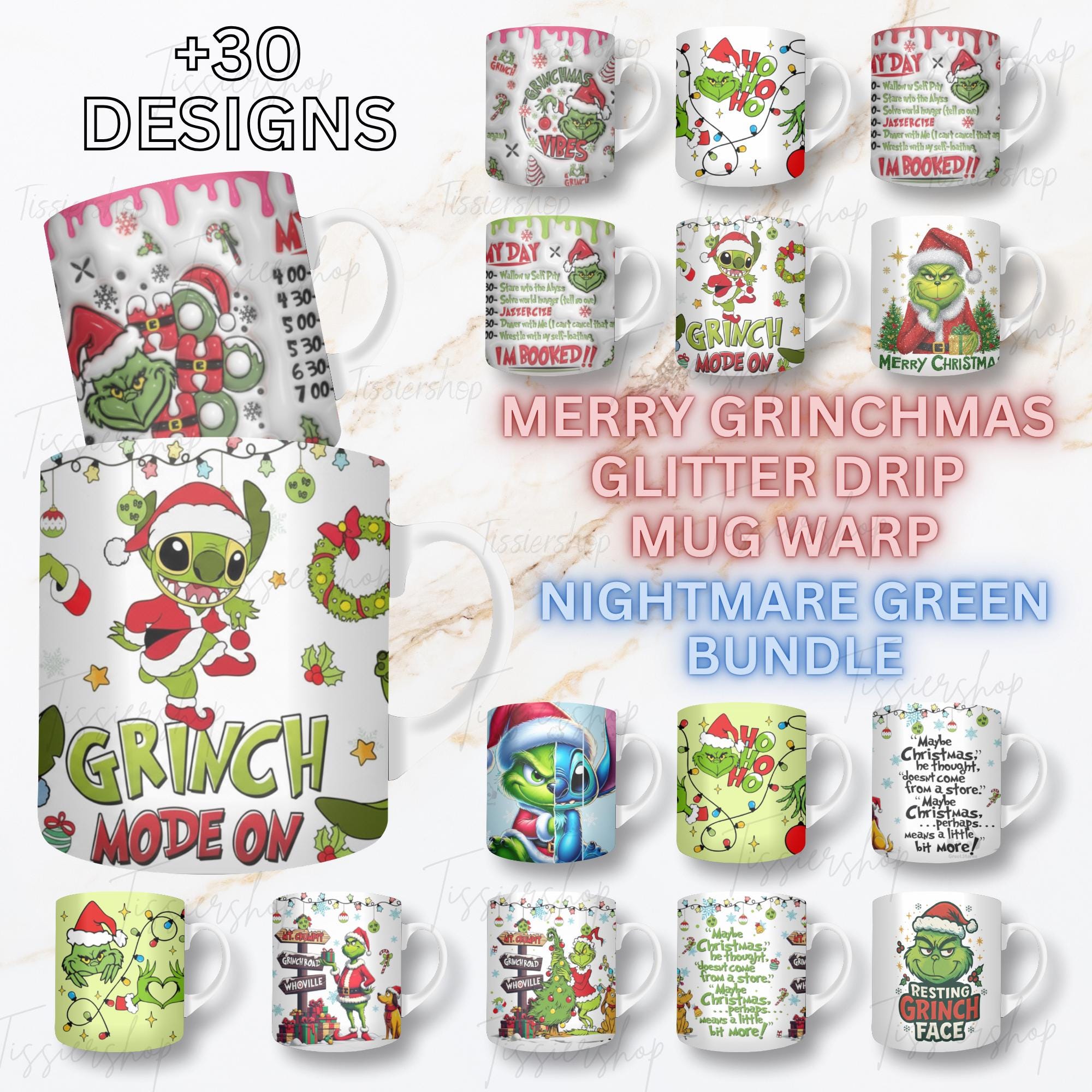 Grinch Mug Wrap Bundle PNG, Funny Grinch Stitch Sublimation Design ...