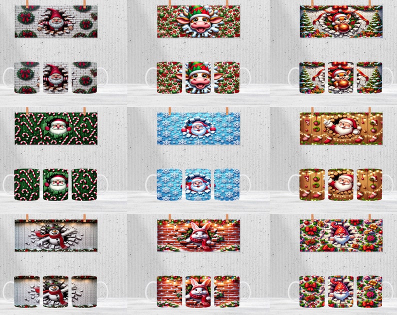 3D Christmas Cartoon Mugs Wrap, Mega Bundle Mug Wrap Sublimation ...