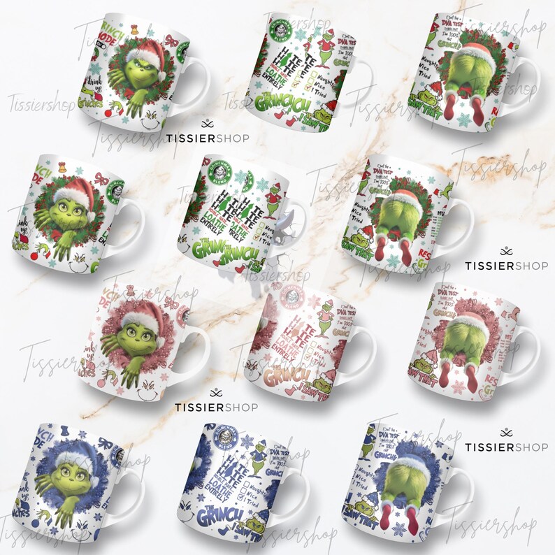 Grinch Mug Wrap Bundle PNG, Funny Grinch Stitch Sublimation Design ...