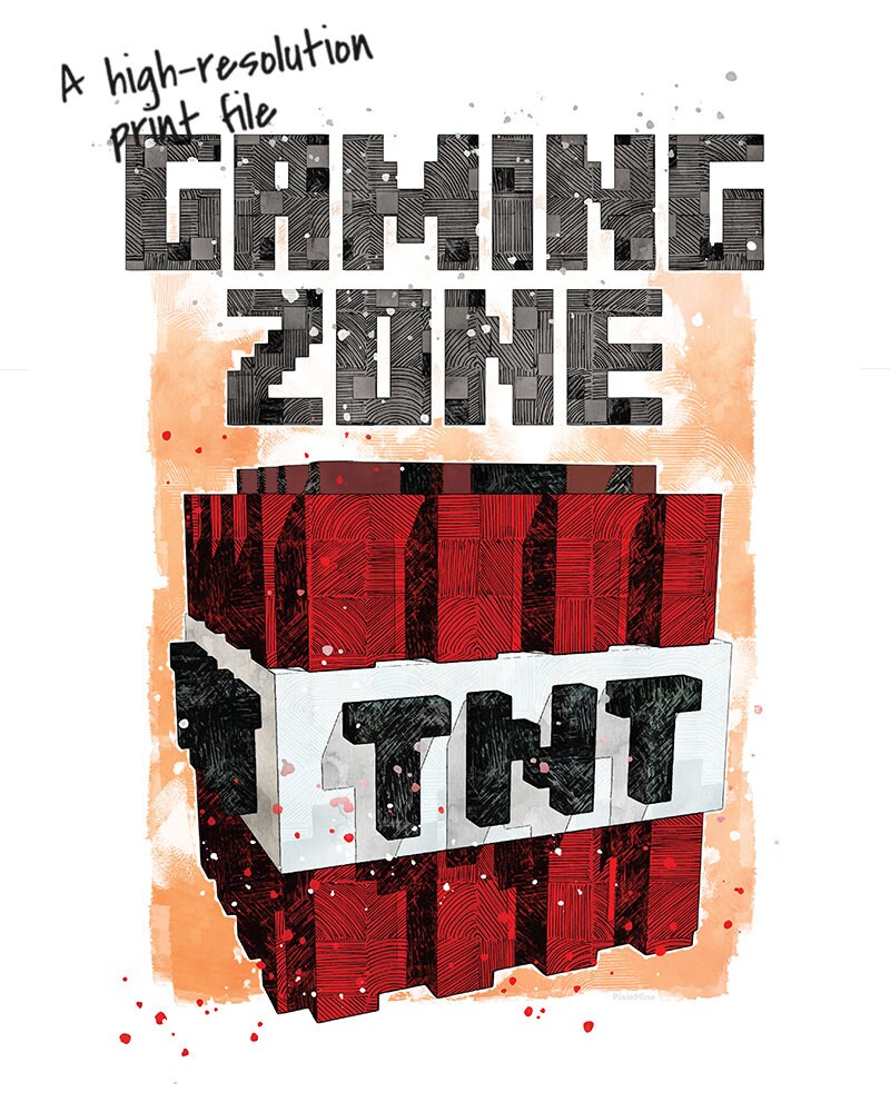 Gaming Zone Pixel Poster, TNT Gamer Quote, Mine Game Art, Minecraft ...