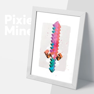 Pixel Game Sword, Sketch Style Cubes, Digital Download, Minecraft Theme ...