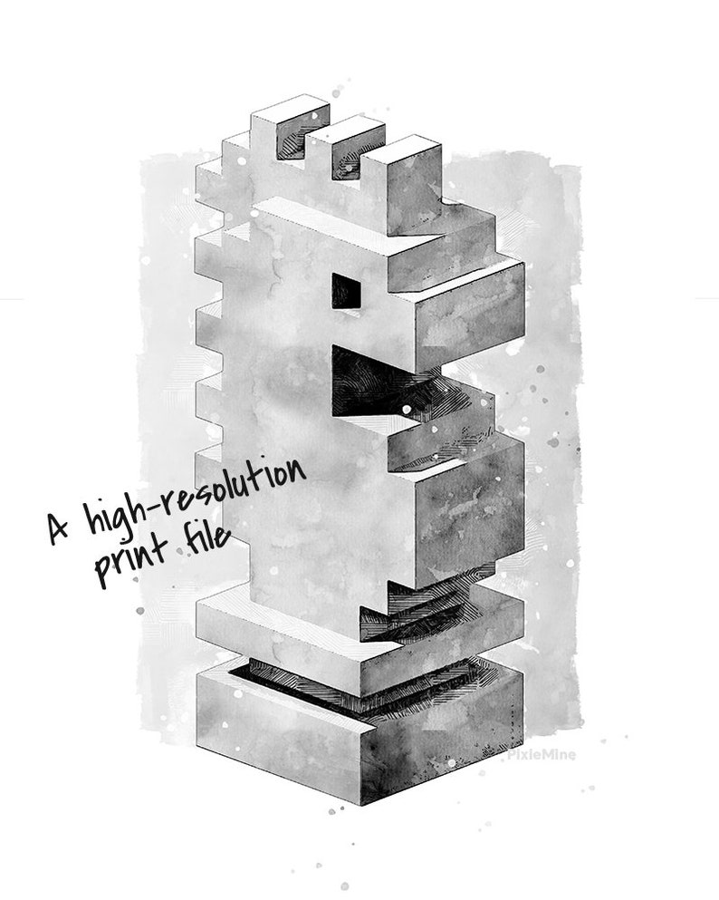 Grayscale Chess Blocks Pixel Posters Mine Game Art Set of - Etsy