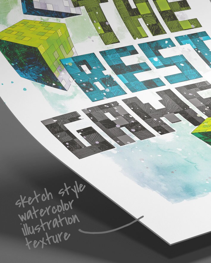 Mine Game Text Poster Pixel Art Gamer Quote Block Theme - Etsy