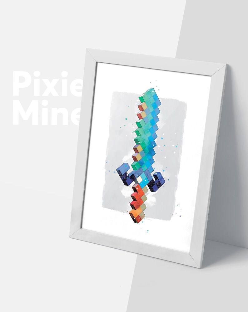 Mine Game Sword, Pixel Poster, Block Art, Instant Digital Print ...