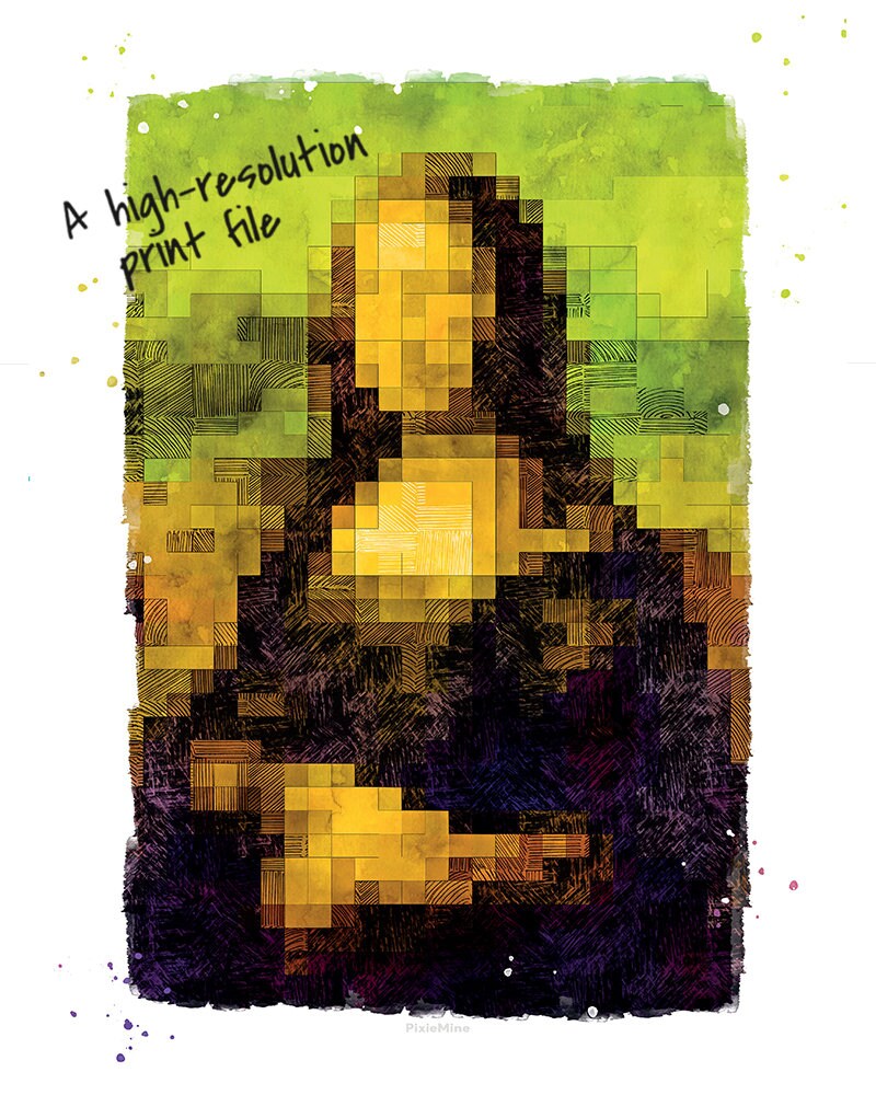 Mona Lisa, Leonardo Da Vinci Pixel Art, Digital Painting Replica, Gamer ...
