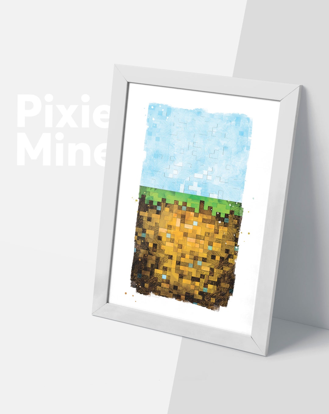 Pixel Texture Poster, Mine Game Art, Earth and Sky, Gamer Theme, Room ...