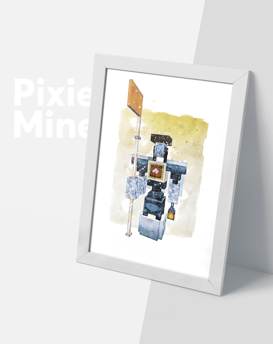 Pixel Guardian Figure, Game Poster, Minecraft Theme, Kids Room Wall Art ...