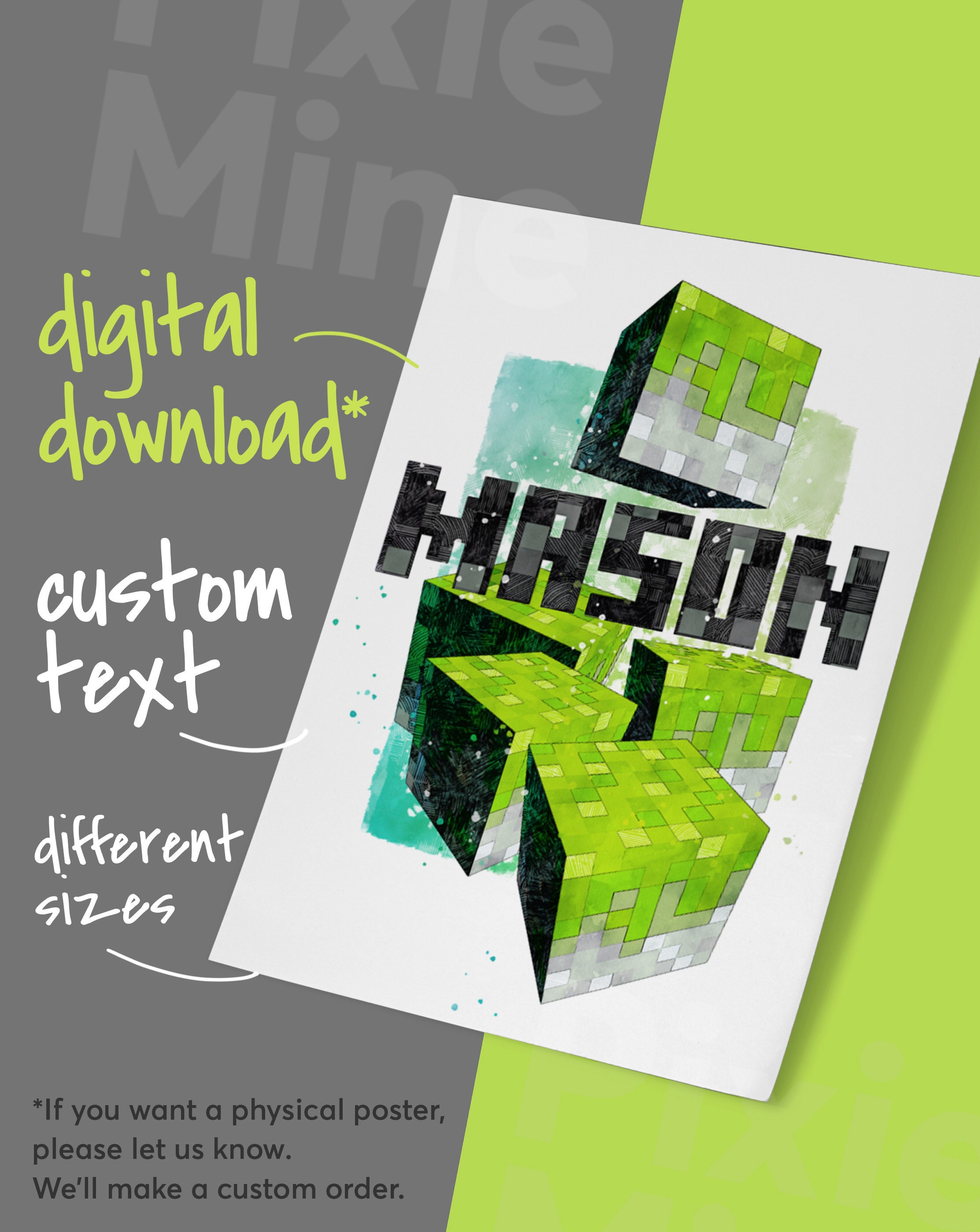 Poster for Gamer Pixel Name Blocks Mine Game Fan - Etsy