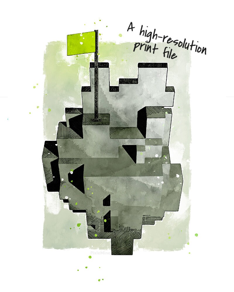 Cube Fortress, Sketch Pixel Game, Art Poster, Instant Download, Cubes ...