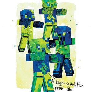 Pixel Art Zombies, Game Poster, Digital Download, Colorful Minecraft ...