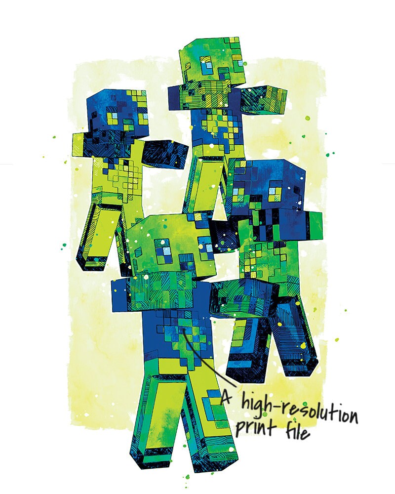 Pixel Art Zombies, Game Poster, Digital Download, Colorful Minecraft ...