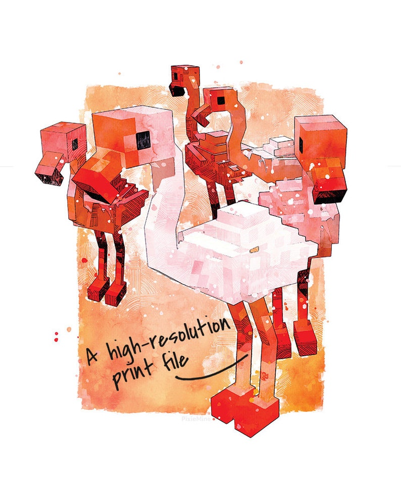 Mine Game Flamingos, Pixel Art, Digital Download, Girls Room Poster ...