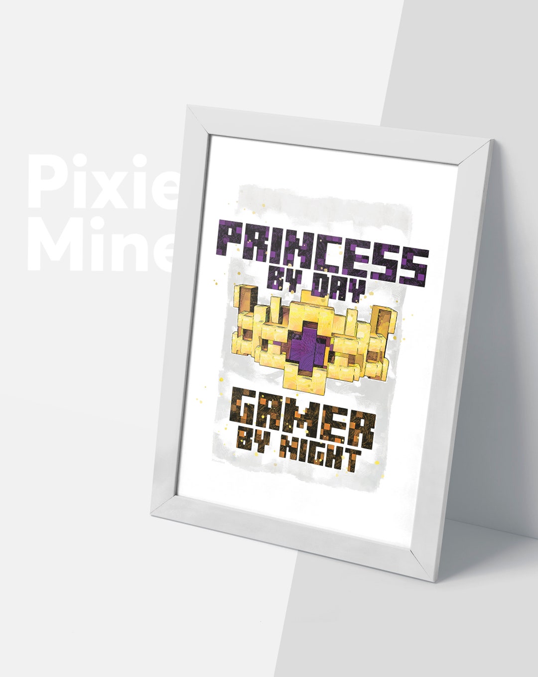 Princess Crown Pixel Poster, Gamer Quote, Mine Game Art, Colorful ...