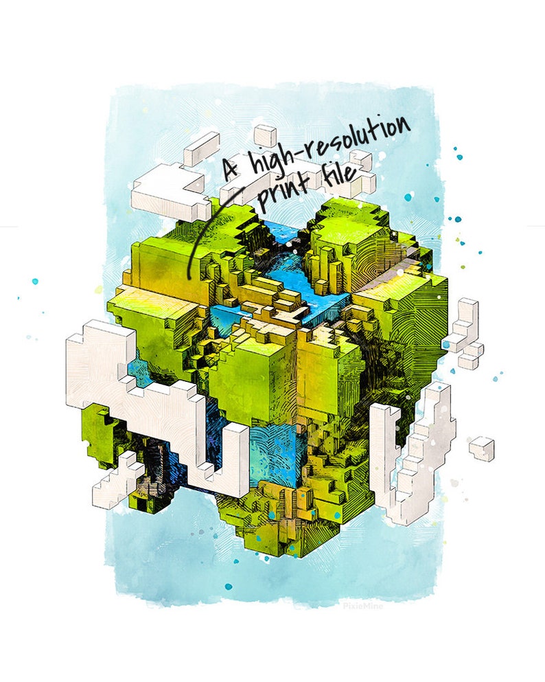 Green Blocks, Pixel Posters, Mine Game Zombies, Set of 3, Digital ...