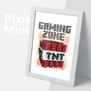 Gaming Zone Pixel Poster, TNT Gamer Quote, Mine Game Art, Minecraft ...